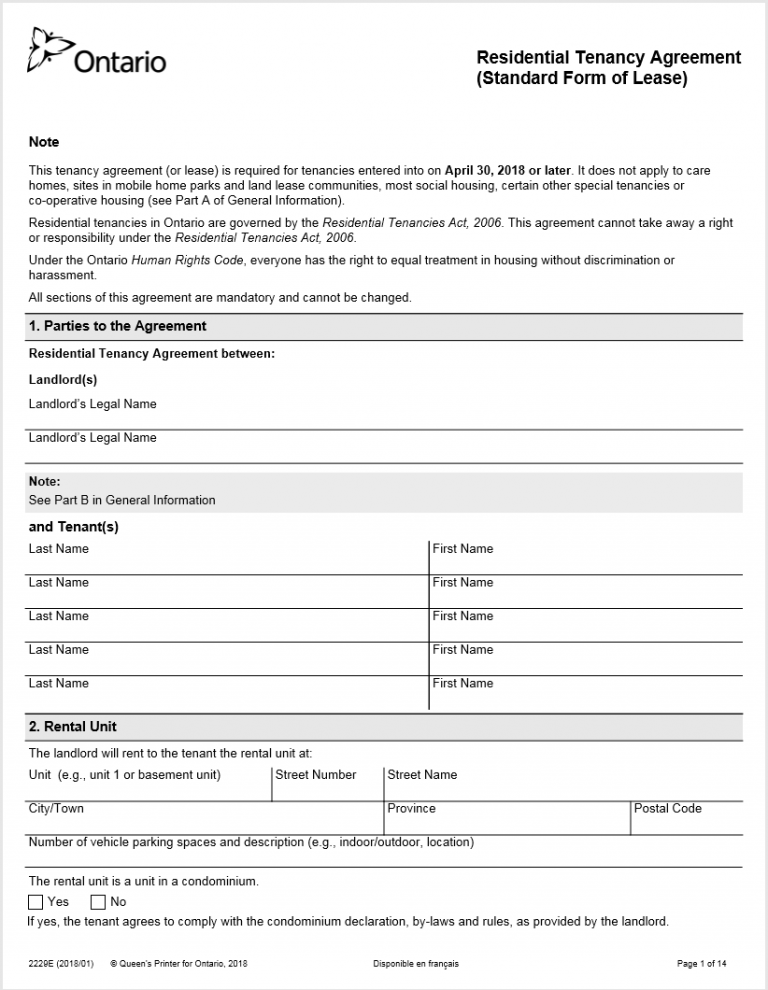 Mandatory New Lease Template for Toronto Ontario Landlords and Tenants ...